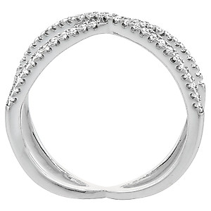 Sterling Silver Cubic Zirconia Criss Cross Ring Micro pave 3/8 inch wide, size 8