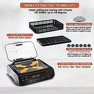 Gourmia Smokeless Indoor Grill & Air Fryer raclette grill with Smoke Extracting Technology for indoor grill Extra-Large Nonstick Cooking electric grill indoor Korean BBQ Style 6 Quart FoodStation™