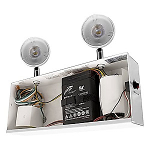 LFI Lights | Chicago Approved Emergency Light | White Steel Housing | Two LED Adjustable Round Heads | Hardwired with Battery Backup | UL Listed | 6V 10W | EL-CHLED