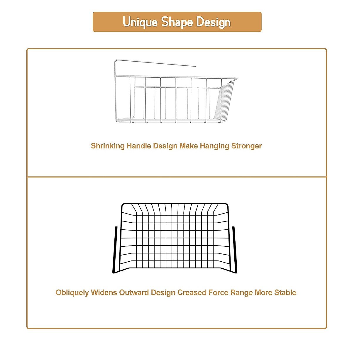 Under Shelf Basket, 4 Pack White Black Wire Rack, Slides Under Shelves for Storage Space on Kitchen Pantry Desk Bookshelf Cupboard