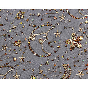 L'VOW Women's Glittering 1920s Scarf Mesh Sequin Wedding Cape Fringed Evening Shawl Wrap(S4-Black&Gold)