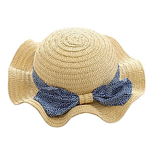 Spring/Summer Cotton Baby Girls 's Outdoor Bowknot Sun Hat/Beach Hat (18.5 in(47 cm)/6-12 Months, Straw hat)