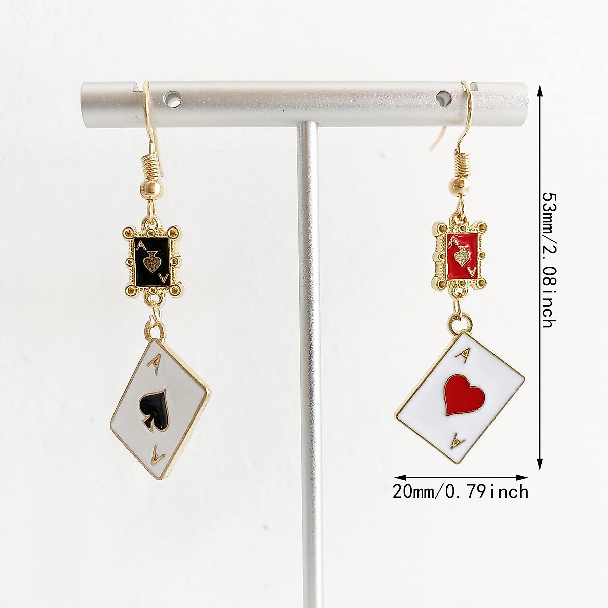 JIUIQL Unique Funny 18K Gold Plated Hypoallergenic Long Poker hearts and spades A Ace Playing Cards Dangle Drop Stud Earrings For Women Gambling Casino Jewelry Gift (Red Black)