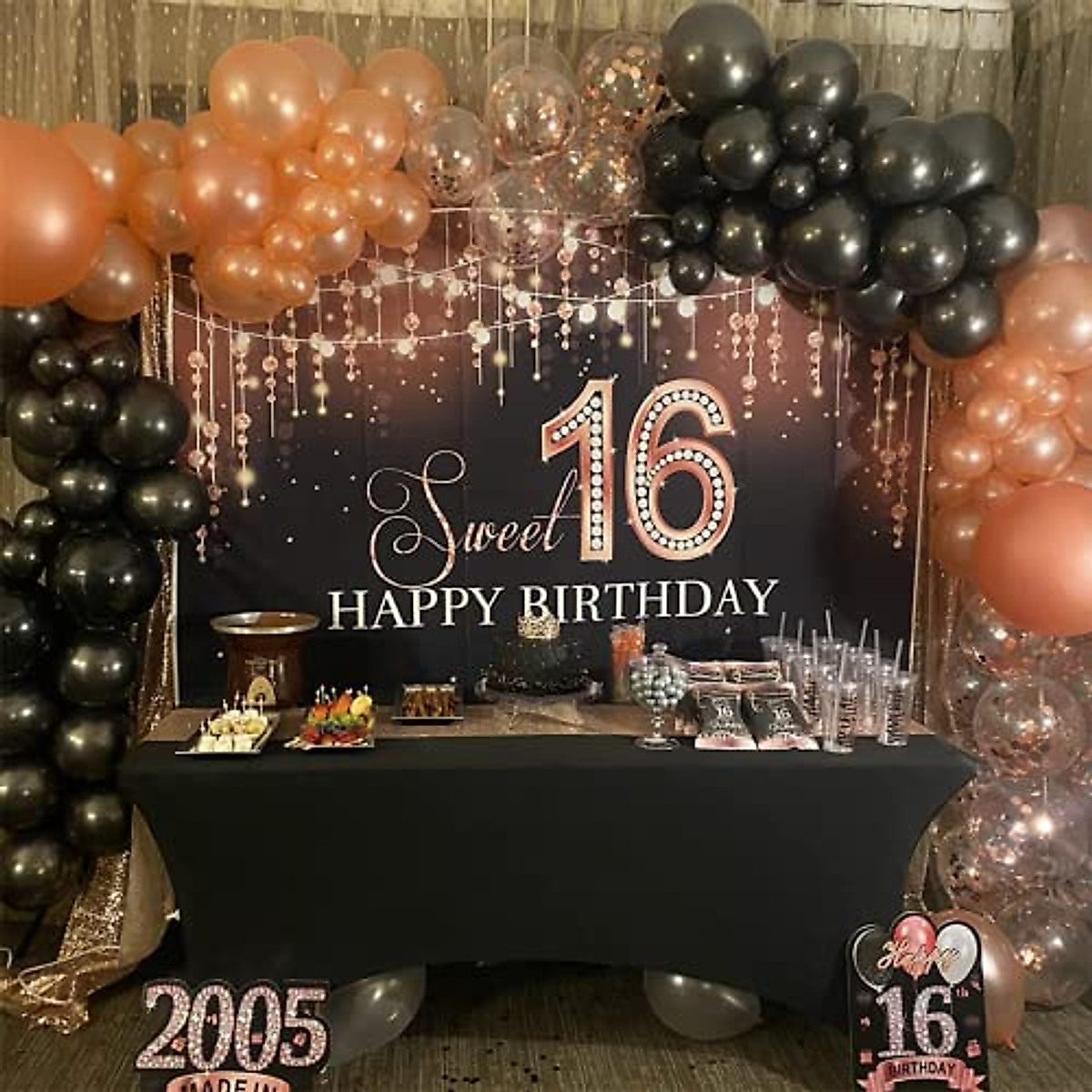 Rose Gold Black Balloons, 60 Pcs Metallic Rose Gold Matte Black Pearl Rose Gold Confetti Latex Balloons, Black Rose Gold Party Balloons for Women Girls Birthday Baby Bridal Shower Wedding Decoration