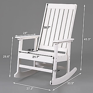 LAZZO Patio Rocking Chair, Large Recycled Plastic Rocker Chair, 1 Person Indoor & Outdoor Porch Rocking Chair for, Garden, Yard, Living Room, Entryway (White)