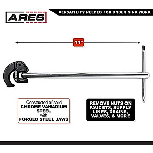 ARES 33004-11-Inch Basin Wrench with Adjustable Jaw - Jaw Adjusts from 3/8 Inch to 1 1/4 Inch - Basin Wrenches Increase Access in Tight Spaces