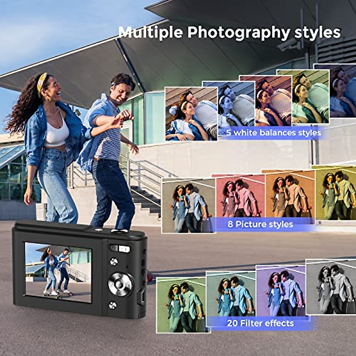Digital Camera, NEZINI 2 Charging Mode Autofocus Kids Camera, Full HD 1080P 48MP LCD Mini Vlogging Camera, 16X Zoom Compact Pocket Camera Point and Shoot Camera for Kids Teens Beginners (Black)