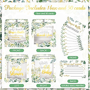 Pasimy 51 Pcs Greenery Diaper Raffle Tickets with Diaper Raffle Card Box Clear Greenery Diaper Raffle Cards Diaper Raffle Box Set Baby Shower Raffle Game Kit for Baby Shower Party Favor Decorations