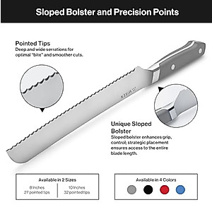 Misen Serrated Bread Knife - 9.5 Inch, High Carbon Stainless Steel, Japanese AUS10 - Ideal for Sourdough, Challah, Watermelon - Bread Slicer - Black