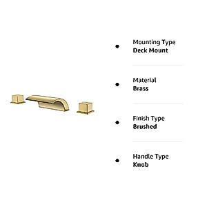 Hanallx Deck Mount Roman Tub Faucet Set, Waterfall High Flow Brushed Gold Bathtub Faucets, 12-15.7in Widespread, Deck Mount Tub Faucet with Valve, Brass 3 Holes Bath Tub Faucet Set, with 2 Handle