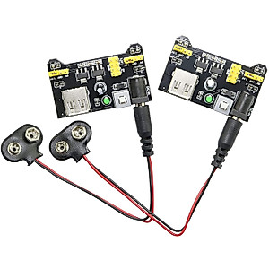 SQXBK 1-Pack MB102 Breadboard Power Supply Module and 9v Battery Clip with 2.1mm X 5.5mm Male DC Plug Assortment Kit for Arduino