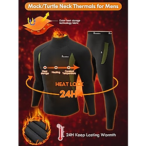 romision Turtle Neck Long Johns Thermal Underwear for Men Fleece Base Layer Cold Weather Top and Bottom Set Hunting Gear