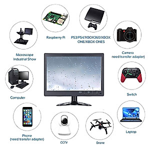 LONCEVON 10 inch Portable HDMI Monitor Mini VGA Monitor Screen for PC/Camera/TV/Raspberry PI/Gaming; 1024x600 Pixel Support 1920x1080P Resolution; with Dual Speakers and USB Port