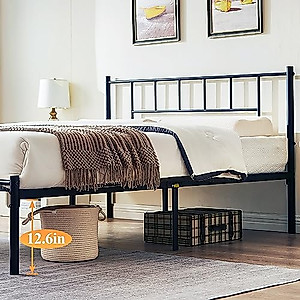 VECELO Queen Bed Frame, 14 Inch Metal Platform with Headboard, Heavy Duty Steel Slat Support, No Box Spring Needed, Easy Assembly