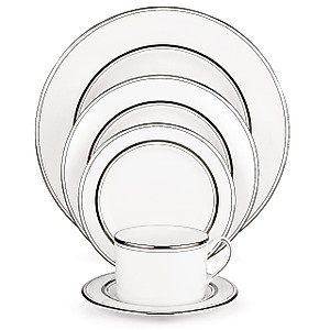 Kate Spade New York Library Lane Platinum Dinnerware 5 Piece Place Setting, White