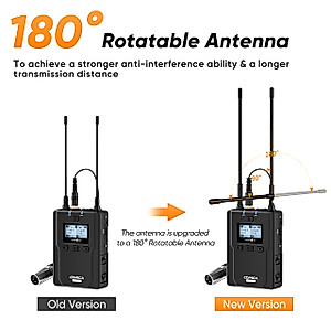 Wireless Lavalier Microphone, Comica CVM-WM200A 96-Channel UHF Wireless Lapel Microphone System for Cameras/XLR Camcorders Interview Youtube Video Recording, Dual Lav Mic with 394FT Transmission