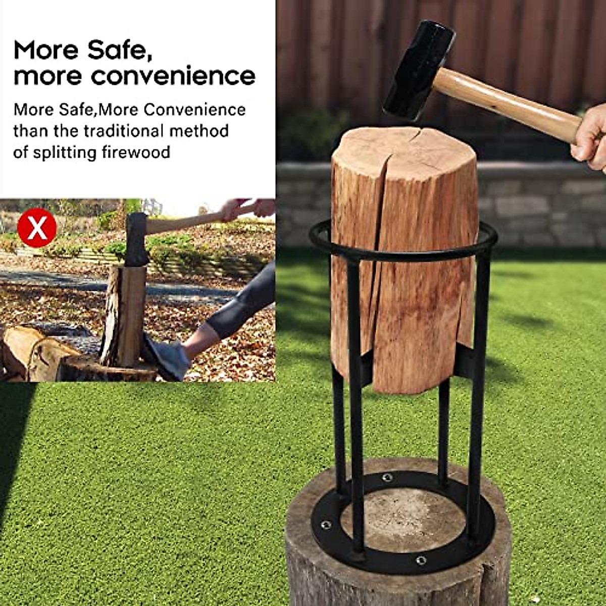 PIRIPARA Firewood Splitter Kindling Wood Splitting, Manual Log Wood Splitting Tool, 4 Parts at One Time Wood Splitter Cutter for 8.7" Diameter Wood