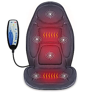 Snailax Vibration Massage Seat Cushion with Heat 6 Vibrating Motors and 2 Heat Levels, Back Massager, Massage Chair Pad for Home Office use