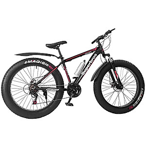 Fat Tire Mountain Bike, 26'' 21 Speed Outdoor Snow Beach Hybrid MTB Racing Bikes for Adult Women Men, Comfort Complete Cruiser Bicycle, Lightweight City Commuter Road Cycling, Dual Disc Brakes (P)