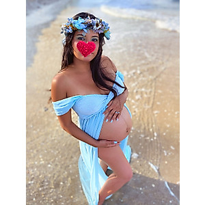 Vivivalue Flower Wreath Crown Boho Flower Headband Hair Garland Floral Headpiece Halo with Wrist Wedding Party Festival Photos Blue