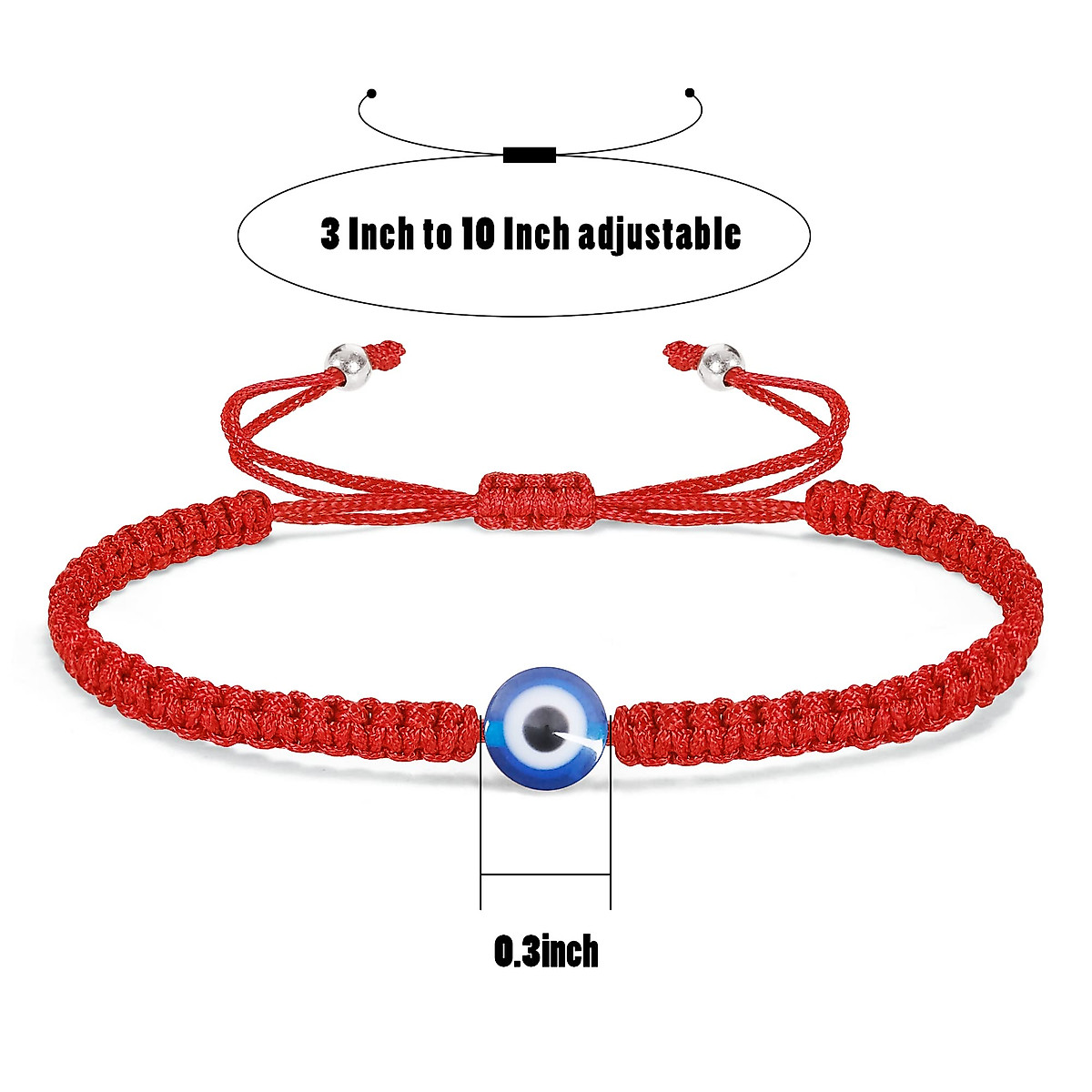 VIBILIA 2 Pcs Evil Eye Bracelets for Women Men Handmade Braided Kabbalah Good Luck Bracelet Rope Cord Thread Friendship Bracelet Adjustable String Minimalist Jewelry - Red & Black