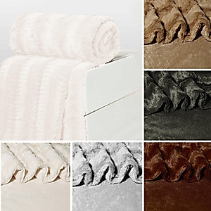 Cathay Home Luxe Faux Fur Mink Ultra-Soft Embossed Bedding Blanket -King, Cream, 1-Piece Throw/Blanket/Coverlet/Bedspread