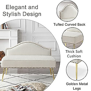 Krinana Modern Velvet Armless Loveseat Sofa,Upholstered Pleated Settee with Golden Legs,Comfy 2 Seater Sofa for Living Room Bedroom Office (Beige, Armless Loveseat)