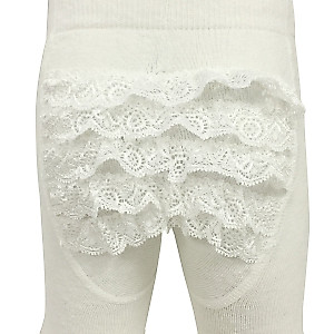 Bowbear 2-Pair Little Girl Ruffle Bottom Cotton Tights (Pink & Ivory), 6-12 Months