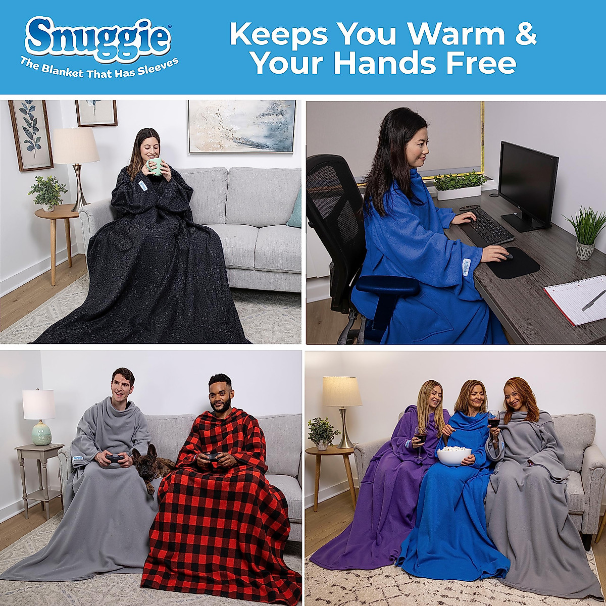 Snuggie The Original Wearable Blanket with Sleeves for Adults| Functional Warm Cozy Super Soft Fleece| As Seen on TV Light Grey
