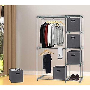 6 Pack - SimpleHouseware Foldable Cube Storage Bin with Handle, Dark Grey