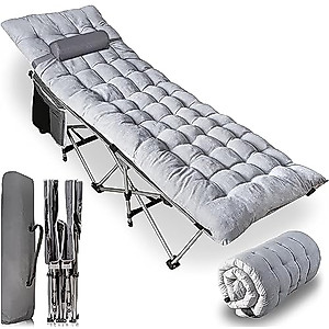 ZONETECH Outdoor Camping Travel Cot and Cot Pad - Foldable Classic Grey Quality Lightweight Portable Heavy Duty Adult & Kids Travel Cot w/Large Pocket and Cushion Perfect for Hiking, Camping (1-Pack)
