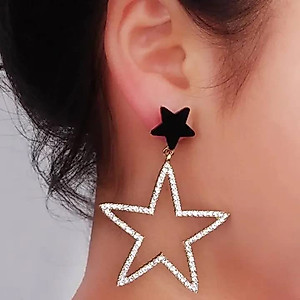 Blingsoul Silver Star Earrings – Elegant Dangle Style Stars Silver Rhinestone Earrings for Women | [J100018] Star Earring