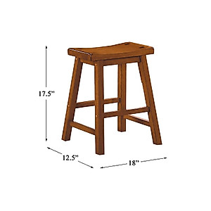 Pemberly Row 18" Solid Wood Saddle Stools for Dining Room, Farmhouse Backless Chair for Small Kitchen Spaces, Oak Brown, Set of 2