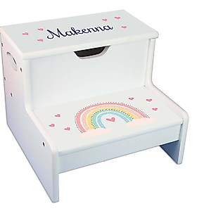 Personalized Boho Rainbow White Storage Step Stool Pastel
