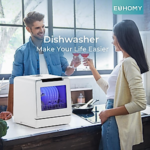 EUHOMY Portable Dishwasher Countertop, 8 Programs Dishwasher with 5L Built-in Water Tank and Drain Hose, Countertop Dishwasher No Hookup with 8 Modes with Self Clean & Baby Care, Dish Washer for RVs