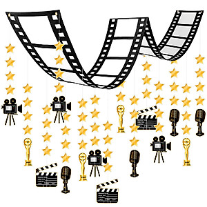 Ctosree Movie Party Decorations Bulk 12 ft Filmstrip Banner Ceiling Decor Movie Night Decorations Kit with 24 Pcs Movie Showing Banner for Party Bridal Shower Birthday Party Supplies(Movie)