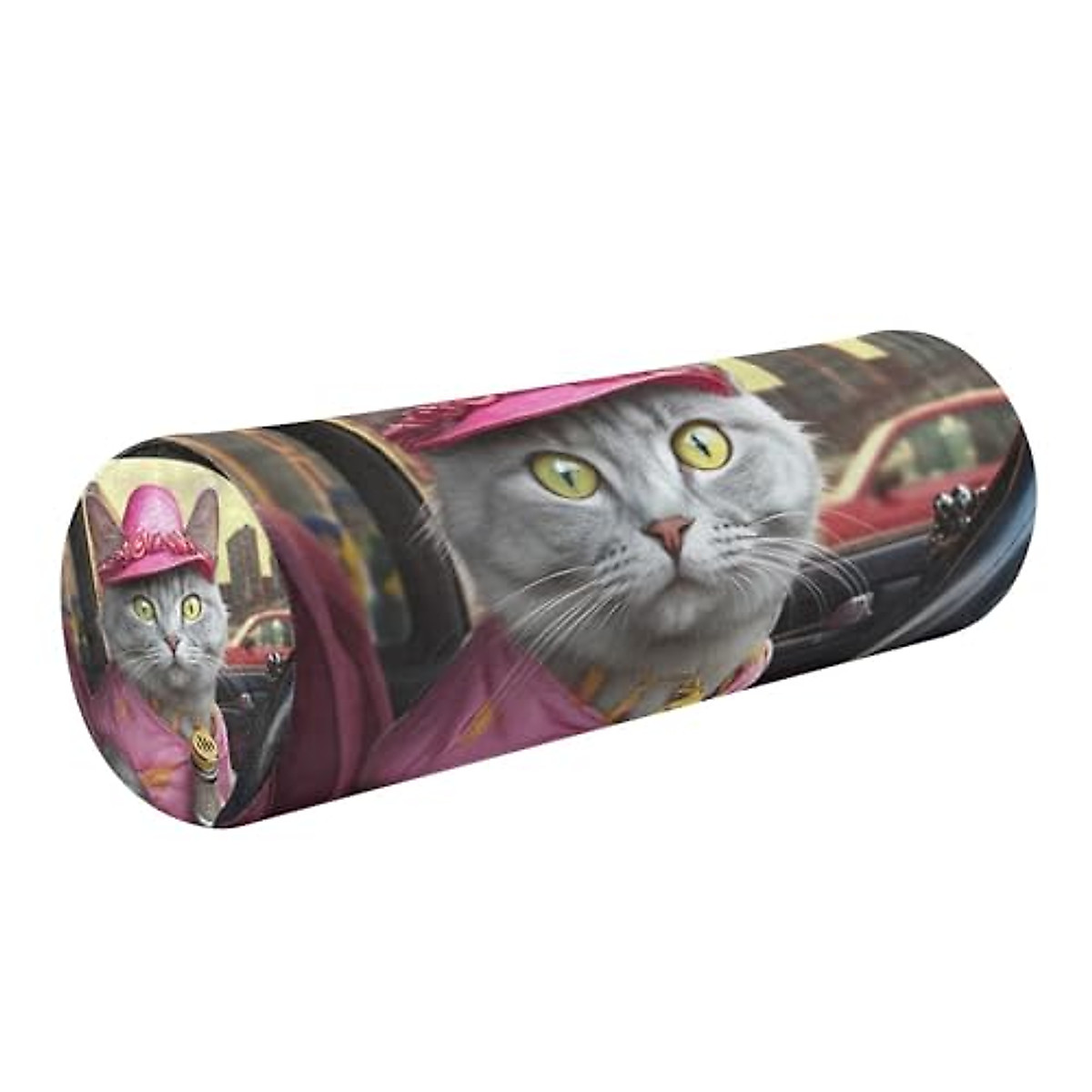 xigua Cute Cat Driver Neck Roll Pillow for Neck Relief with Removable Washable Cover - Memory Foam Round Cylinder Bolster, Ergonomically Designed for Head, Neck, Back, and Legs