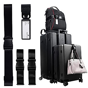 WBCBEC 3PCS Travel Belt for Luggage with a Luggage Tag, Adjustable Luggage Straps Over Handle for Add a Bag, Luggage Belt for Carry On Suitcases Airport Travel Accessories for Person Travel