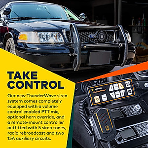 LAMPHUS ThunderWave 100W Emergency Police Siren Speaker Kit [Remote Control][2x15A Aux Light Switch][Hands-Free Air Horn][Radio Broadcast] 12V Warning PA System for Emergency Vehicle Pickup Truck UTV