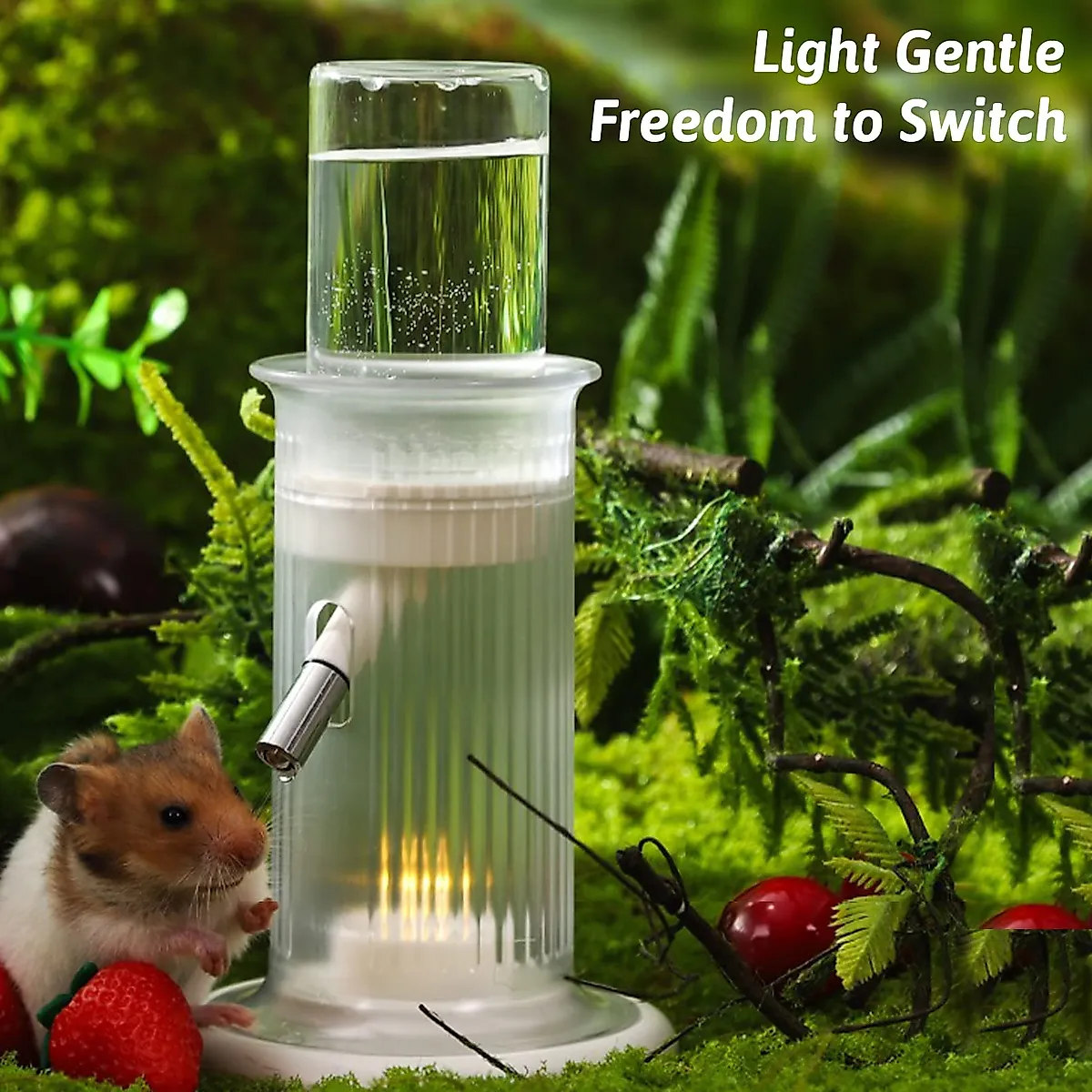 Hamiledyi Hamster Water Bottle with Lights Stand No Drip Small Animal Water Dispenser Pet Drinker Stand for Guinea Pig Mouse Gerbil Squirrel Small Animal Habitat Decoration (Green)