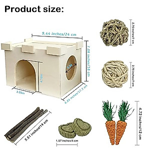 MUYG 12 PCS Guinea Pig House with Window Wood Hamster Castle Hideout Large Space Ventilation Wooden Chinchilla Hut withToys for Syrian Rat Hedgehog and Other Small Animals