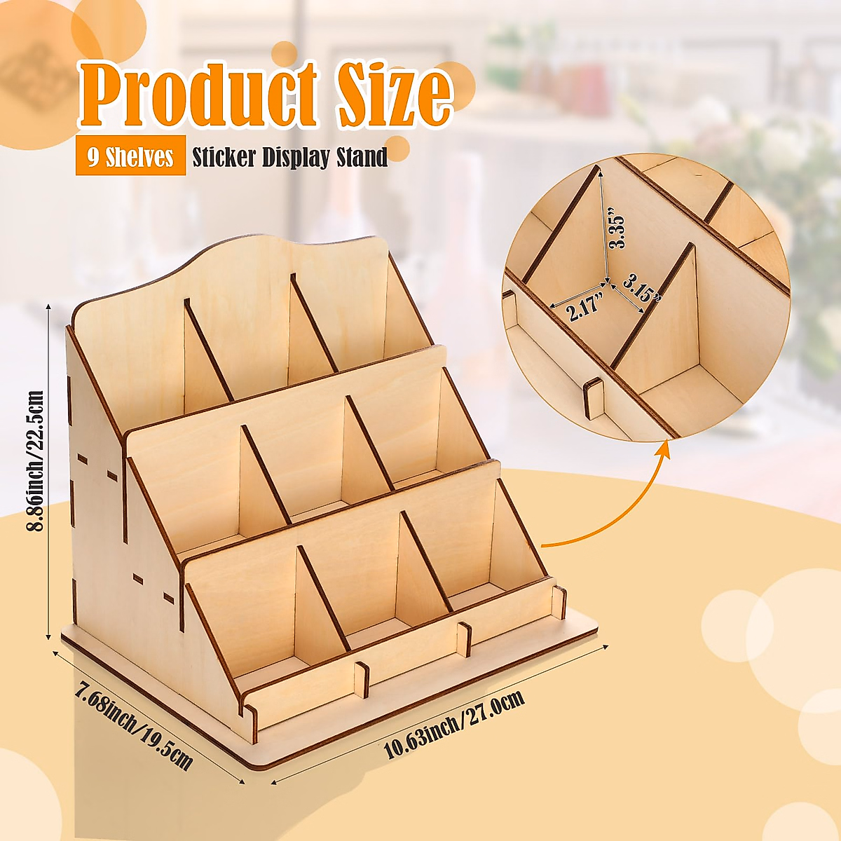 Soaoo 2 Pack 9 Shelves Sticker Display Stand Wooden Greeting Card Display 3 Tier Card Rack Retail Wooden Riser for Retail Counter Vendor Table Vendor Events Countertop