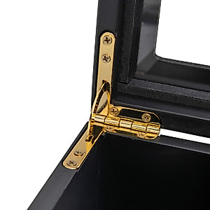 Break Tradition Wooden Tea Organizer For Tea Bags - Black Wooden Tea Chest With 6 Compartments - Clear Top Window - Lid Stays Open (Black)