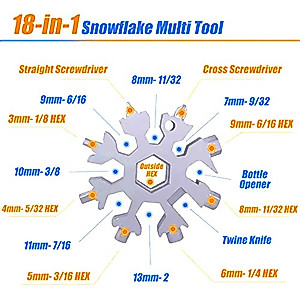 18-in-1 Snowflakes Multi Tool, Stainless Steel Keychain Multitool Portable Snowboarding Screwdriver -Bottle Opener for Christmas Gift for Mens