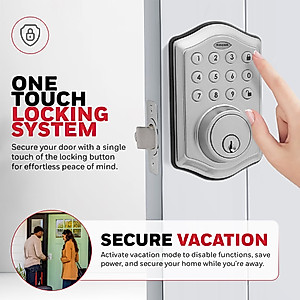 Honeywell Safes & Door Locks - Keyless Entry Door Lock with Smart Electronic Keypad Deadbolt - Easy Installation & 50 Different User Pin Codes - Auto Lock - Satin Nickel - 2.9 x 2 x 6.2 in - 8712309