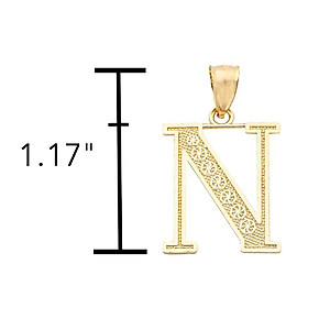 LoveBling 10K Yellow Gold Diamond Cut A to Z Alphabet Initial Letter Charm Pendant (Medium Size) (N) (1.17")