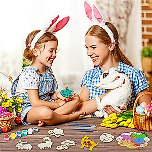 Glintoper 30 Wooden Magnet Painting Craft Kit, Paint Your Own Easter Art and Craft Supplies, Basket Stuffers Party Favors for Boys Girls, Classroom Prize Goodie Bag Gifts for Kids 4-8