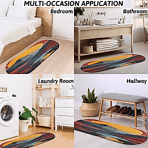 Tavisto Yellow Sun Red Tree Fluffy Oval Shaggy Rugs for Bedroom Aesthetic Plush Floor Mat - Soft and Absorbent - Ideal for Living Room,Home Decor, and Playrooms