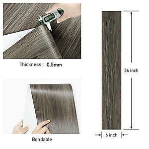 Wallercity Light Black Wood Peel and Stick Floor Tile for Kitchen 36x6 Inches Waterproof Vinyl Flooring for Bathroom Laminate Peel and Stick on Tile for Floor Self Adhesive Removable Sticky Tiles 4PCS