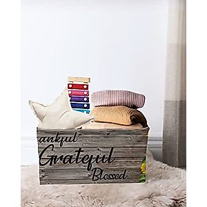 Cube Storage Bins Cloth Towel Organizer Thankful Grateful Blessed Thanksgiving Sunflower Farmhouse Rustic Wooden Fabric Collapsible Storage Baskets with Handles 1 Pack